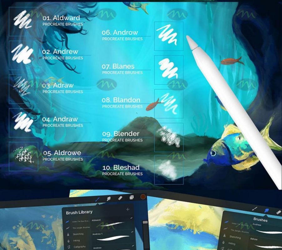 Free download Underwater world children's illustration Procreate brushes - Procreate brushes