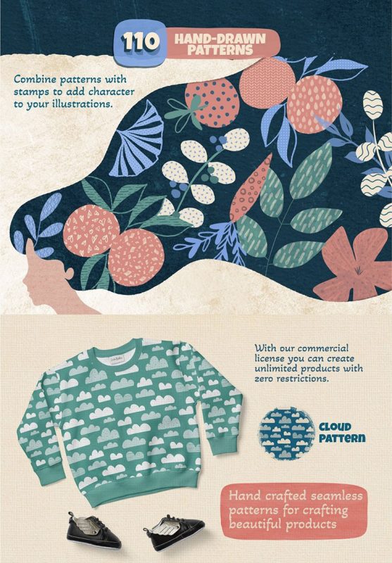 350+ Hand-Drawn Geometric Floral Patterns Procreate Brush Set Free ...