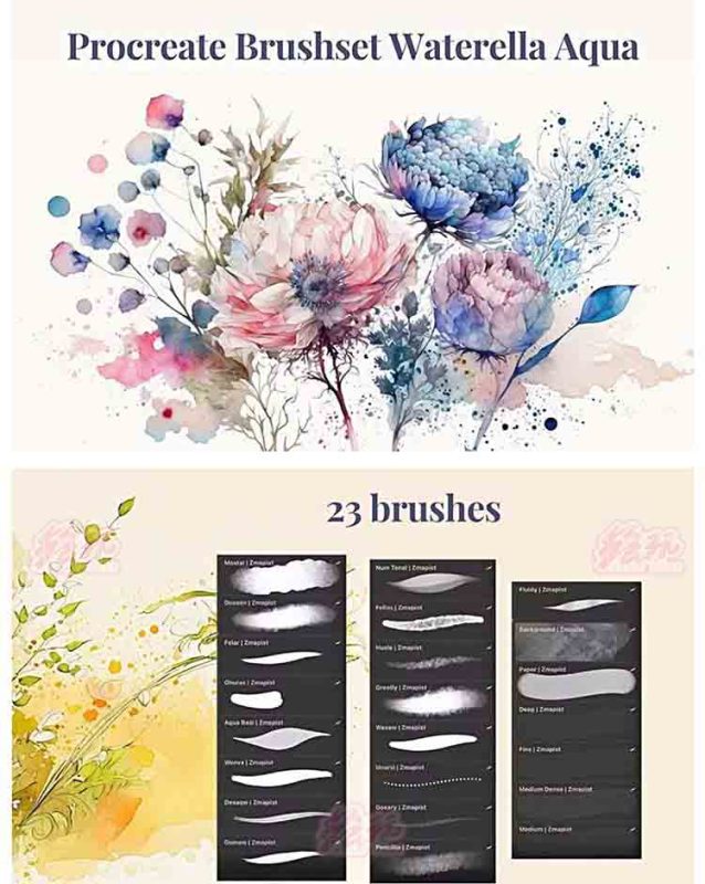 23 Modern Watercolour Floral Watercolour Brushes Procreate Brushes ...