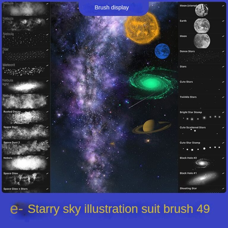 nebula illustration set procreate brushes galaxy space planet moon sun ...
