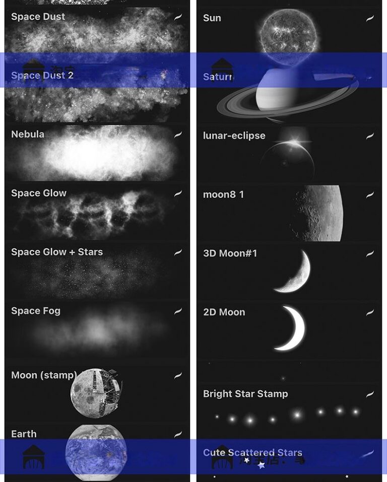 nebula illustration set procreate brushes galaxy space planet moon sun ...