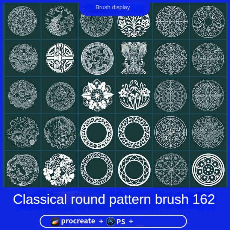 Classical round pattern dragon and phoenix totem elements procreate ...