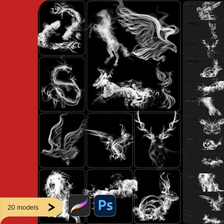 procreate brushes Photoshop brushes abstract ink smoke animals dragon ...