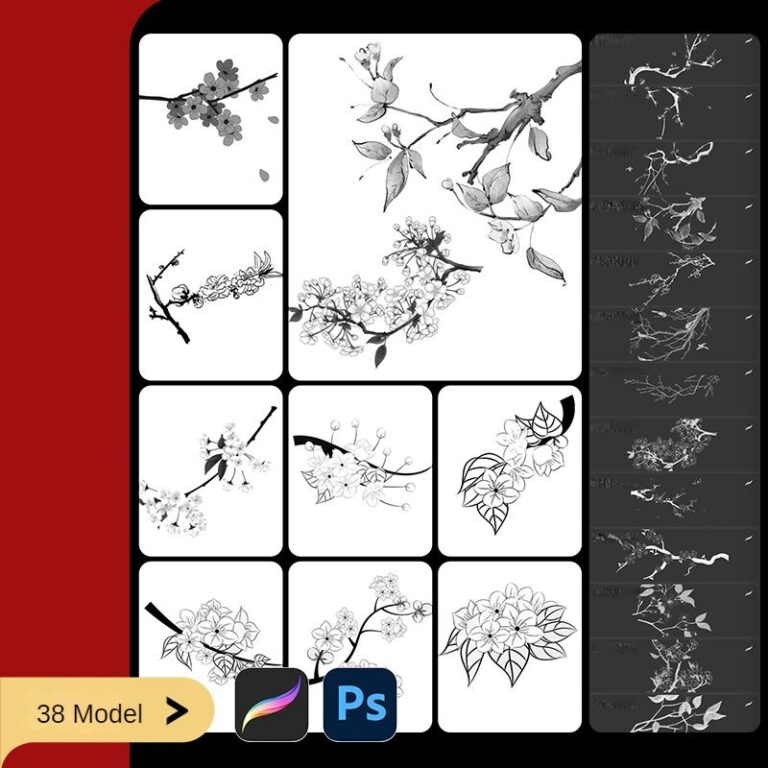 Procreate brushes Photoshop hand-painted aesthetic ancient style ink ...